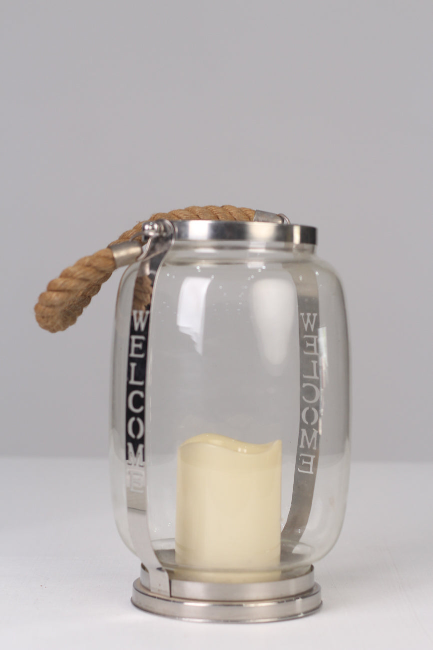Candle Lanterns Rope Handle Nubs Clear Glass Candle Holder With Rope